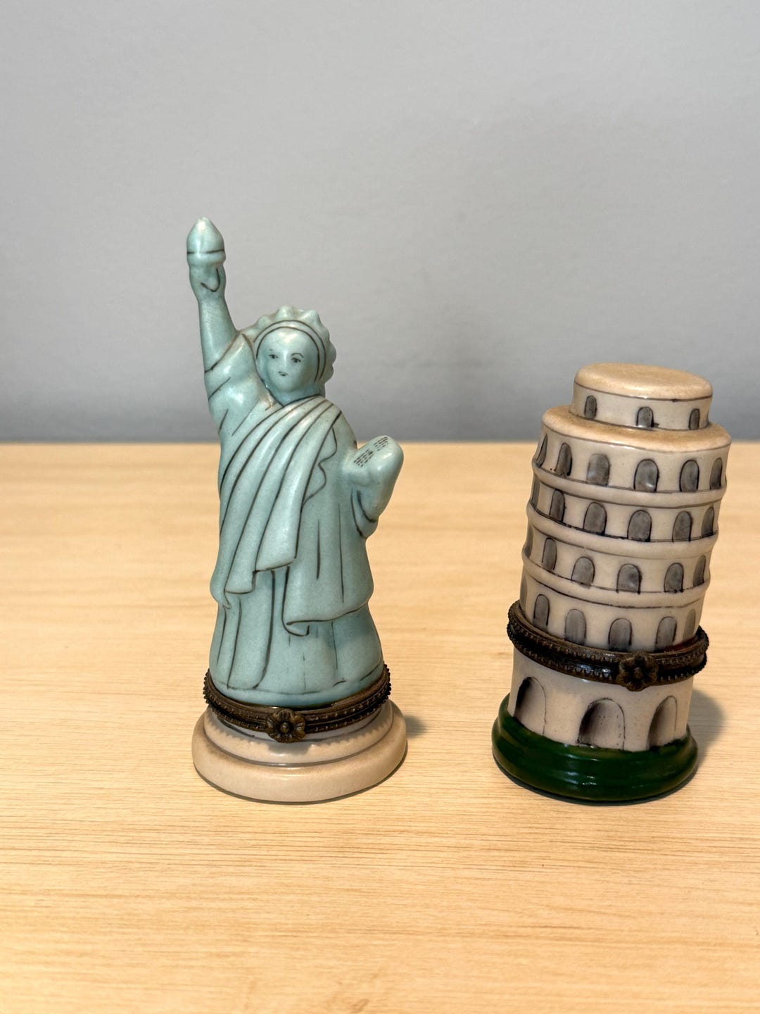 Vintage Porcelain Trinket Boxes Statue of Liberty or Leaning Tower of ...