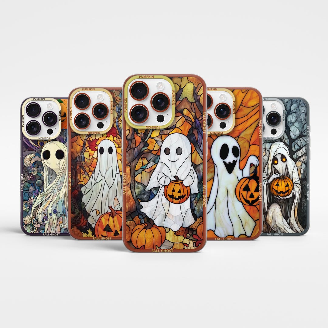 Stained Glass Fall Ghost and Pumpkin Phone Case Spooky Halloween ...