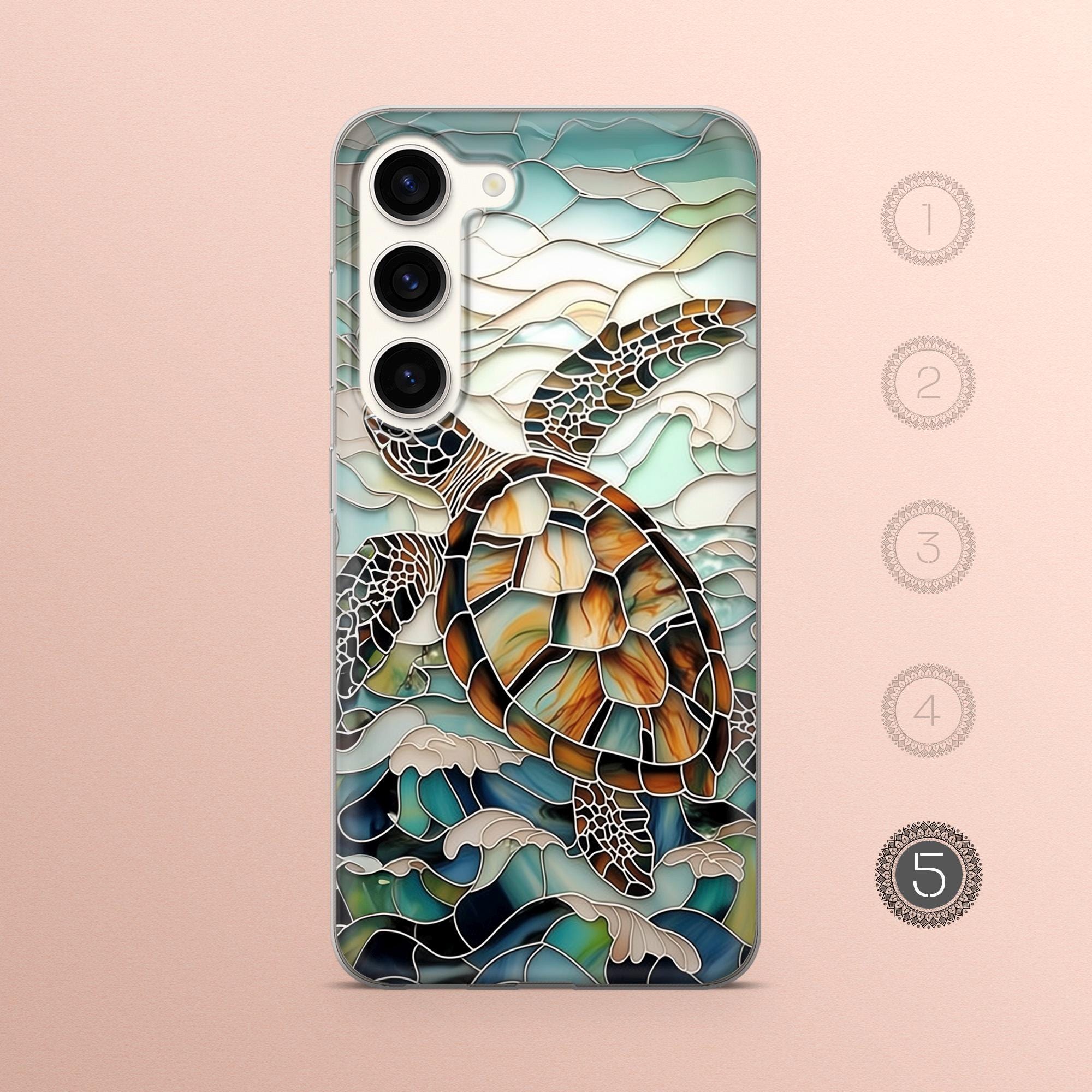 Stained Glass Sea Turtle Phone Case Cute Faux Glass Mosaic Ocean Design ...
