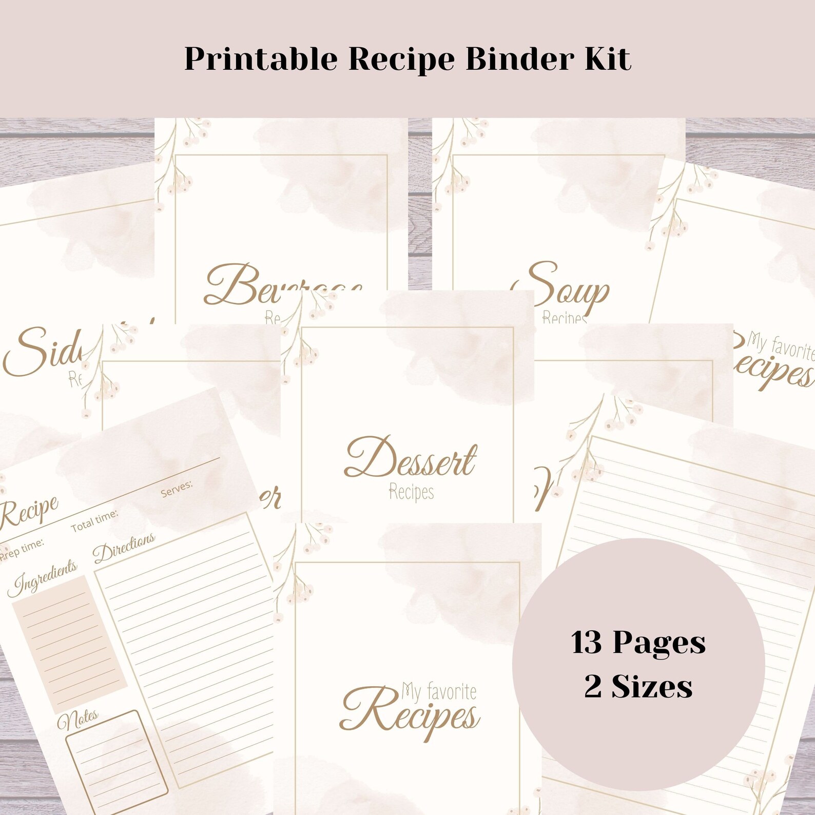 Recipe Sheet Bundle Printable Recipe Planner Pages Digital Download ...