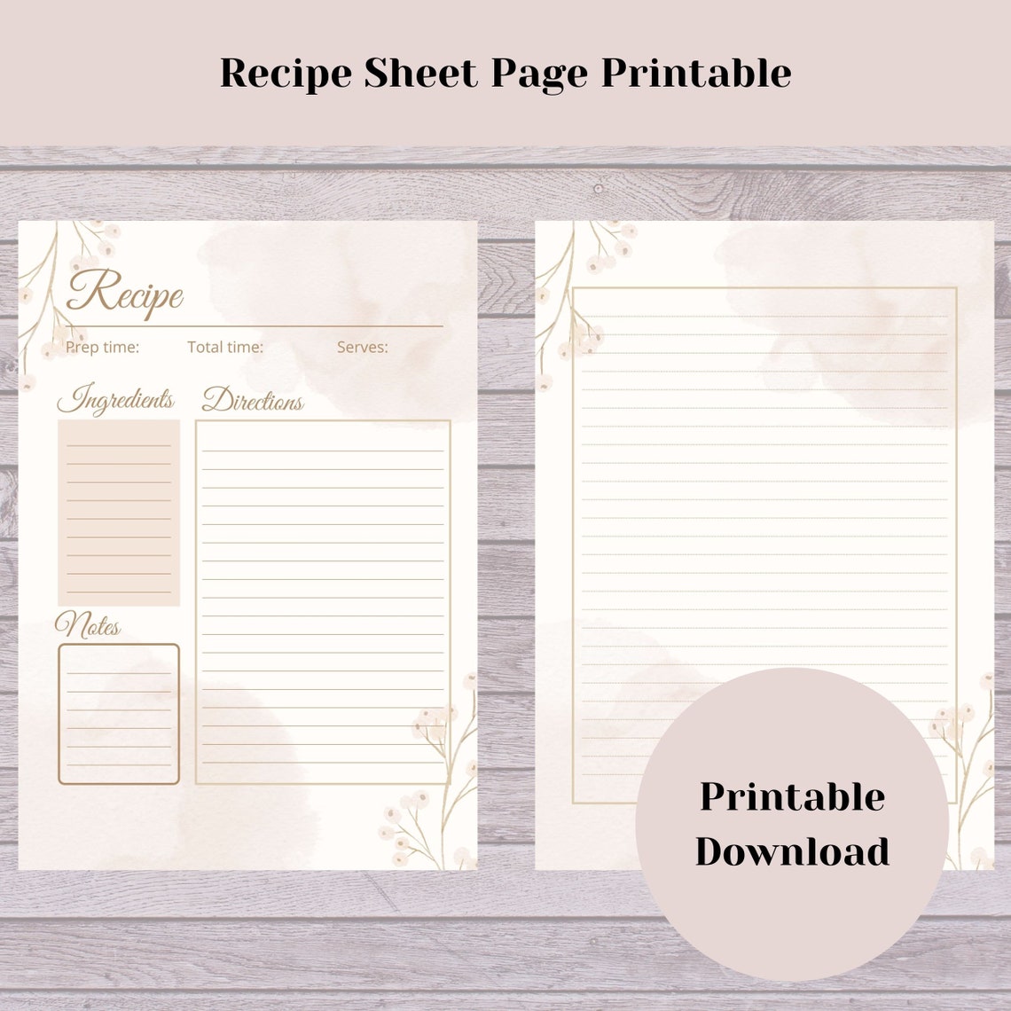 Recipe Sheet Bundle Printable Recipe Planner Pages Digital Download ...