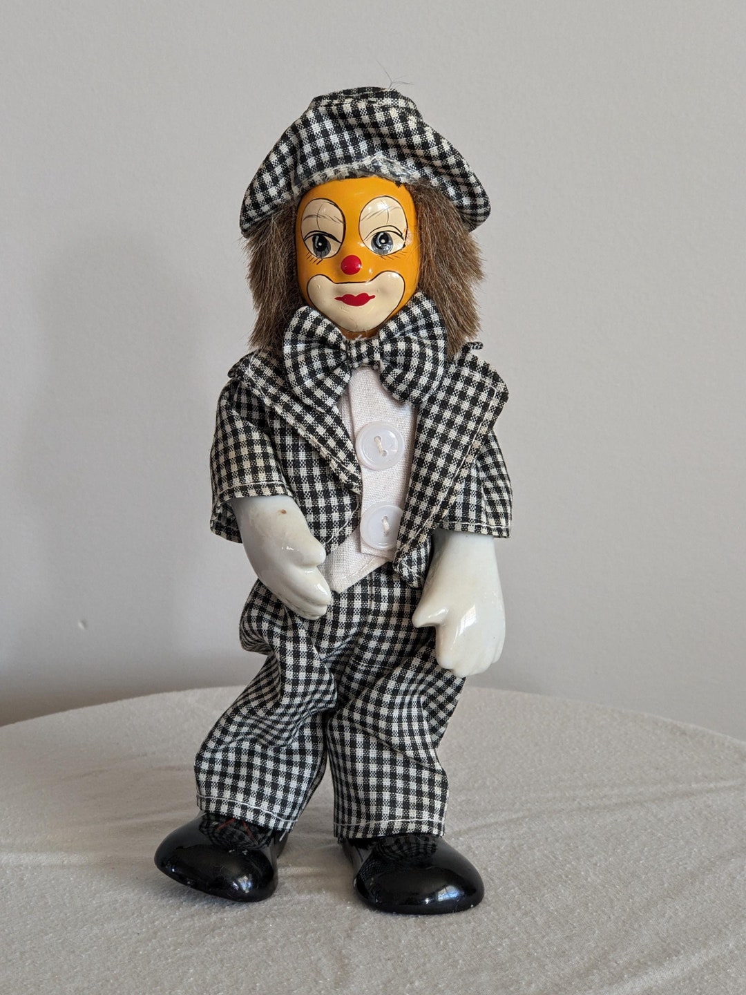 Vintage 7.5 Black & White Checkered Clown-foam Body W/ Porcelain Face ...