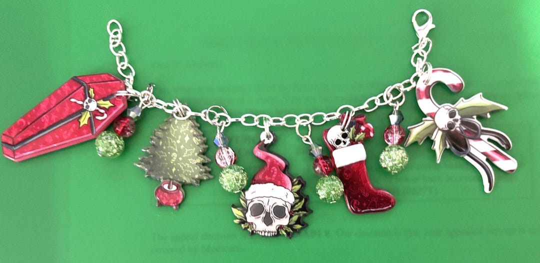 Seven and One-half Inch Silver Tone "creepy" Christmas Charm Bracelet ...