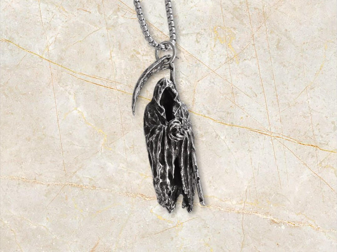 Retro Gothic Scythe Death Pendant Necklace – Men's Punk Rock Hell Death ...