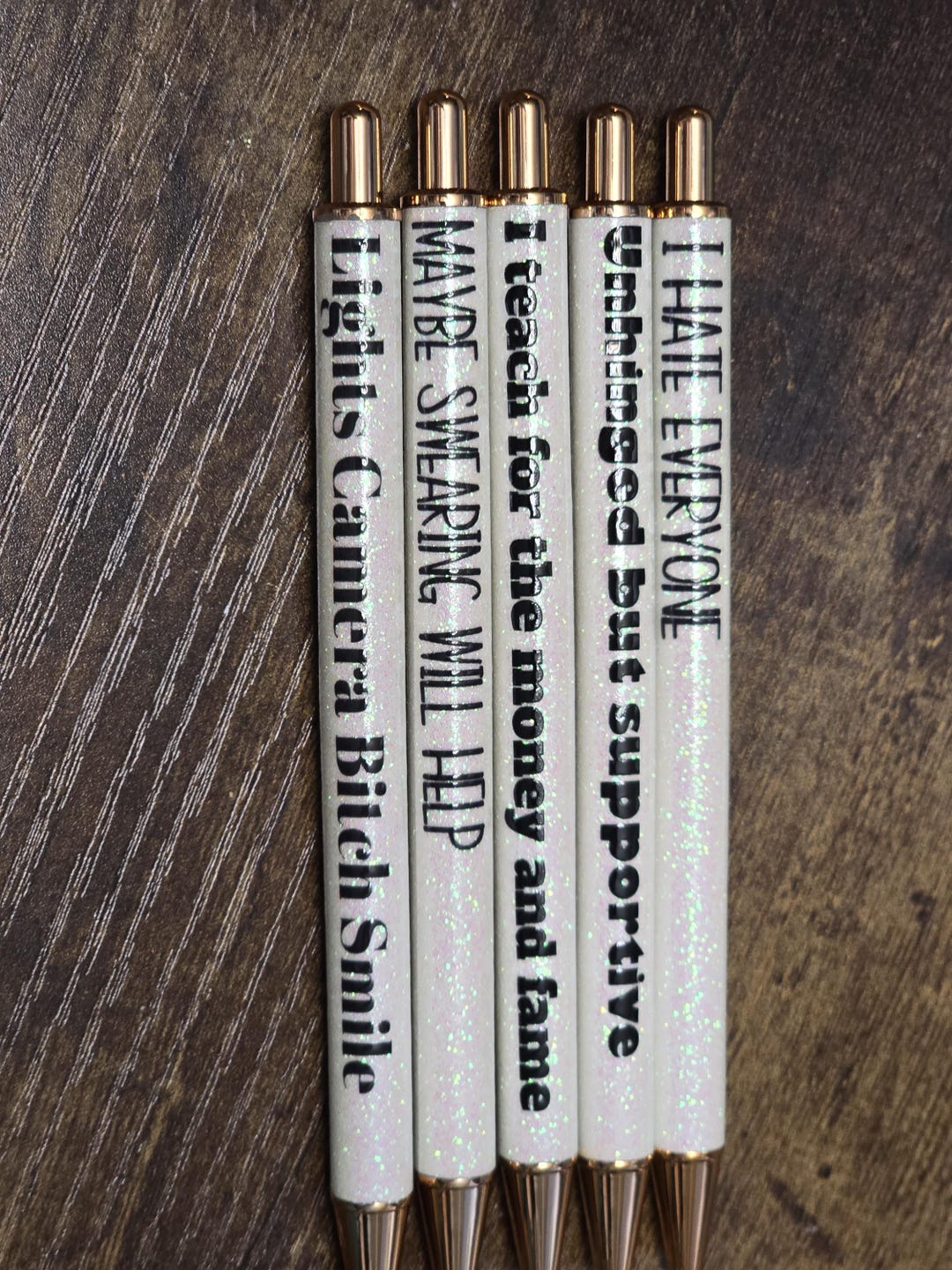 Snarky White Glitter and Gold Metal Gel Pens - Etsy