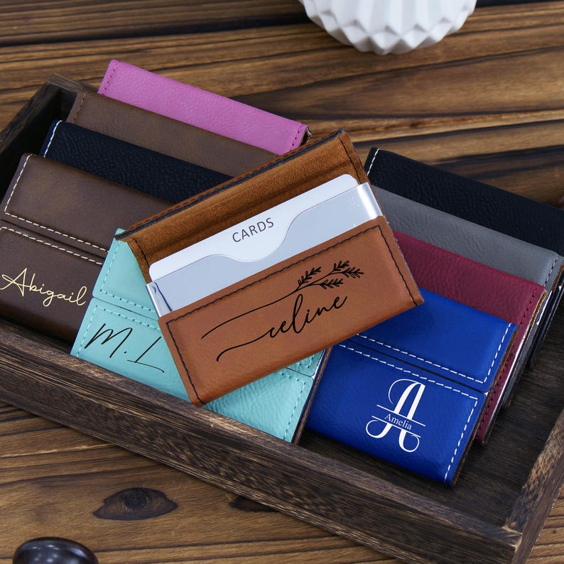 Minimalist Business Gift, Small Gift, Card Holder, Personalized Leather ...