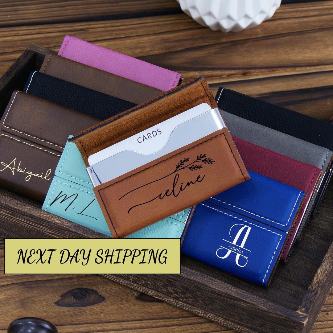 Christmas Gift, Personalized Leather Card Wallet: Engraved Business ...