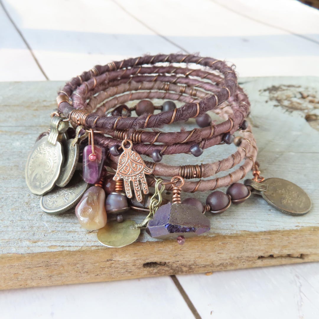 Silk Road Bangle Stack earthy Dusty Purples, 6 Piece Set, Medium Size ...