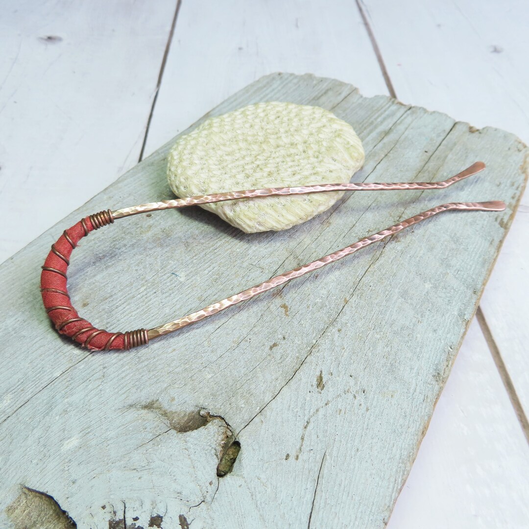 Copper and Silk Hairpin in Toasted Orange, Upcycled Copper -by Gypsy ...