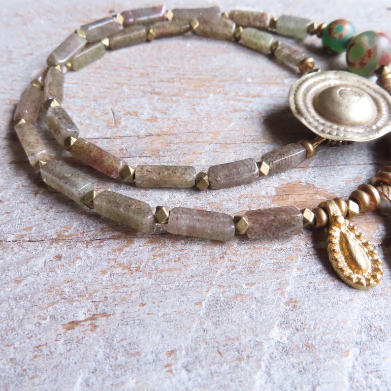 Nomadic Talisman Necklace - Green Stone and Coin Necklace With Vintage ...