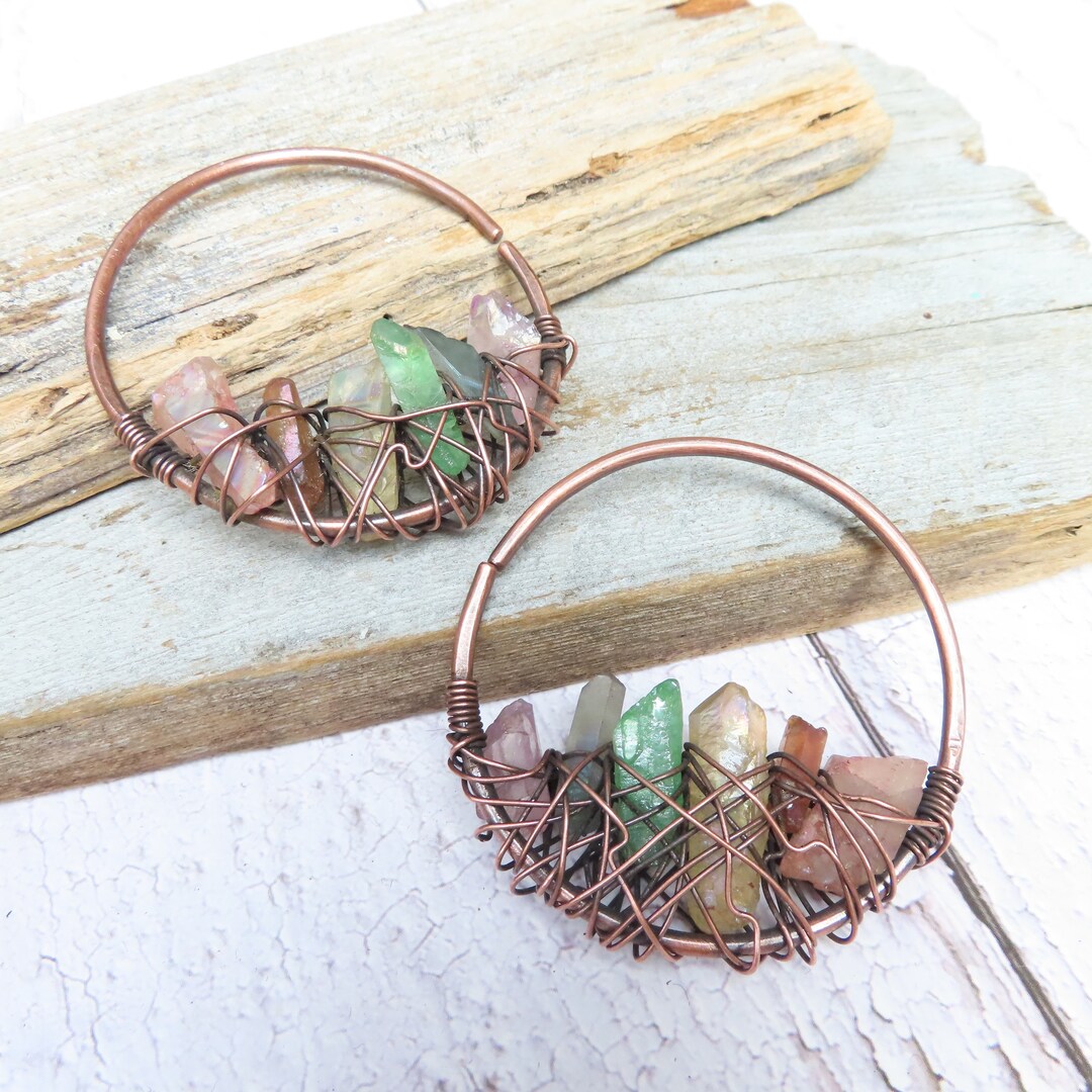10 Gauge Crystal Rainbow Hoops, Pastel Quartz Crystals -handmade by ...