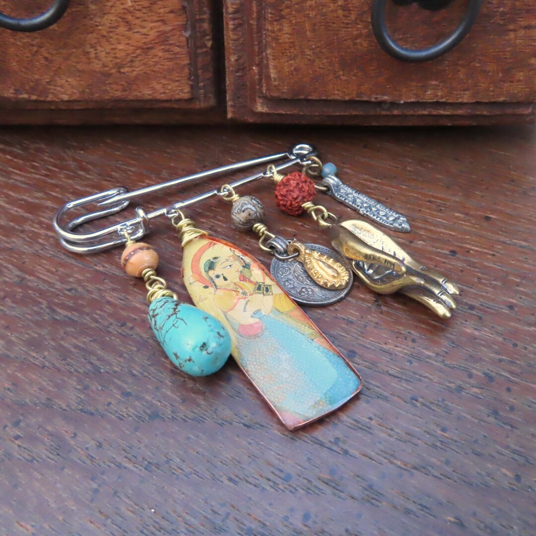 Large Charmed Safety Pin for Securing Sweaters, Scarves, and Shawls - Etsy