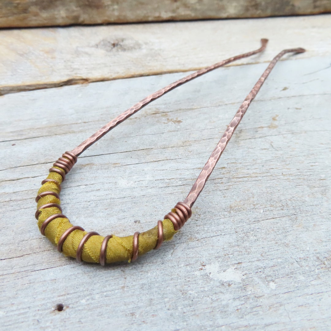 Copper and Silk Hairpin in Golden Olive Upcycled Copper by Gypsy Intent ...