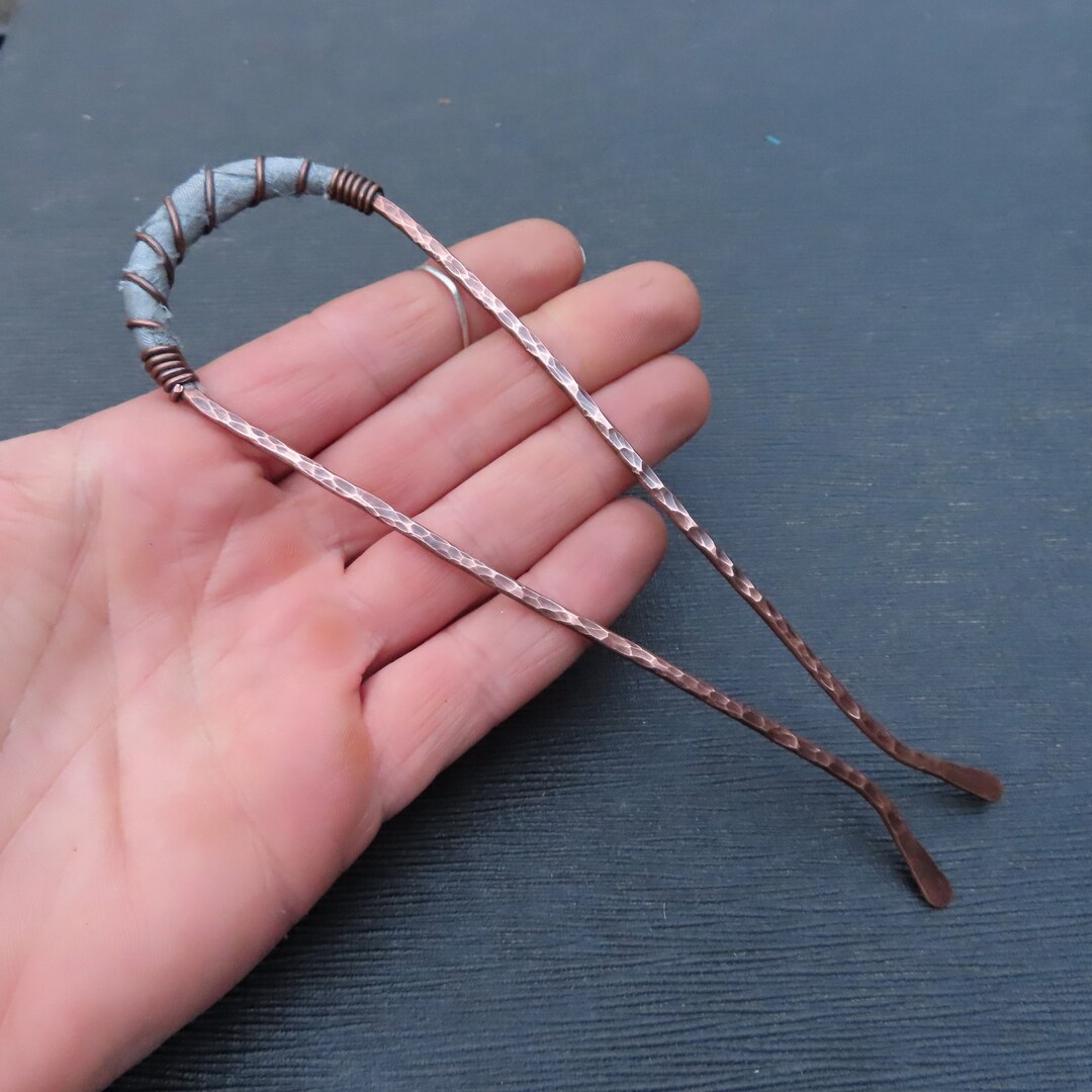 Copper and Silk Hairpin in Silver-grey - Upcycled Copper -by Gypsy ...