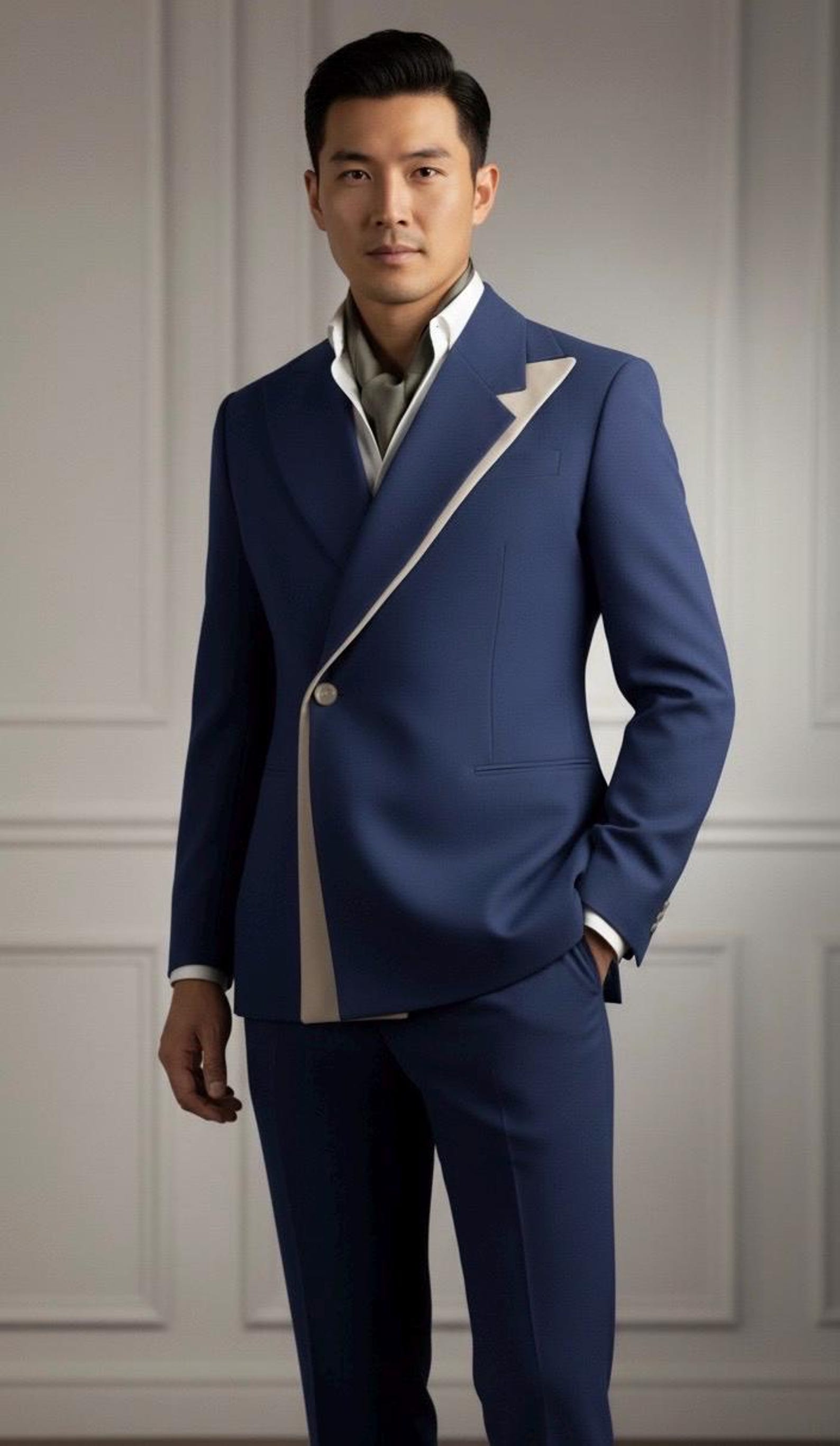 Luxury Blue Suit for Men | Handmade Contrast Lapel Wedding Outfit - Etsy
