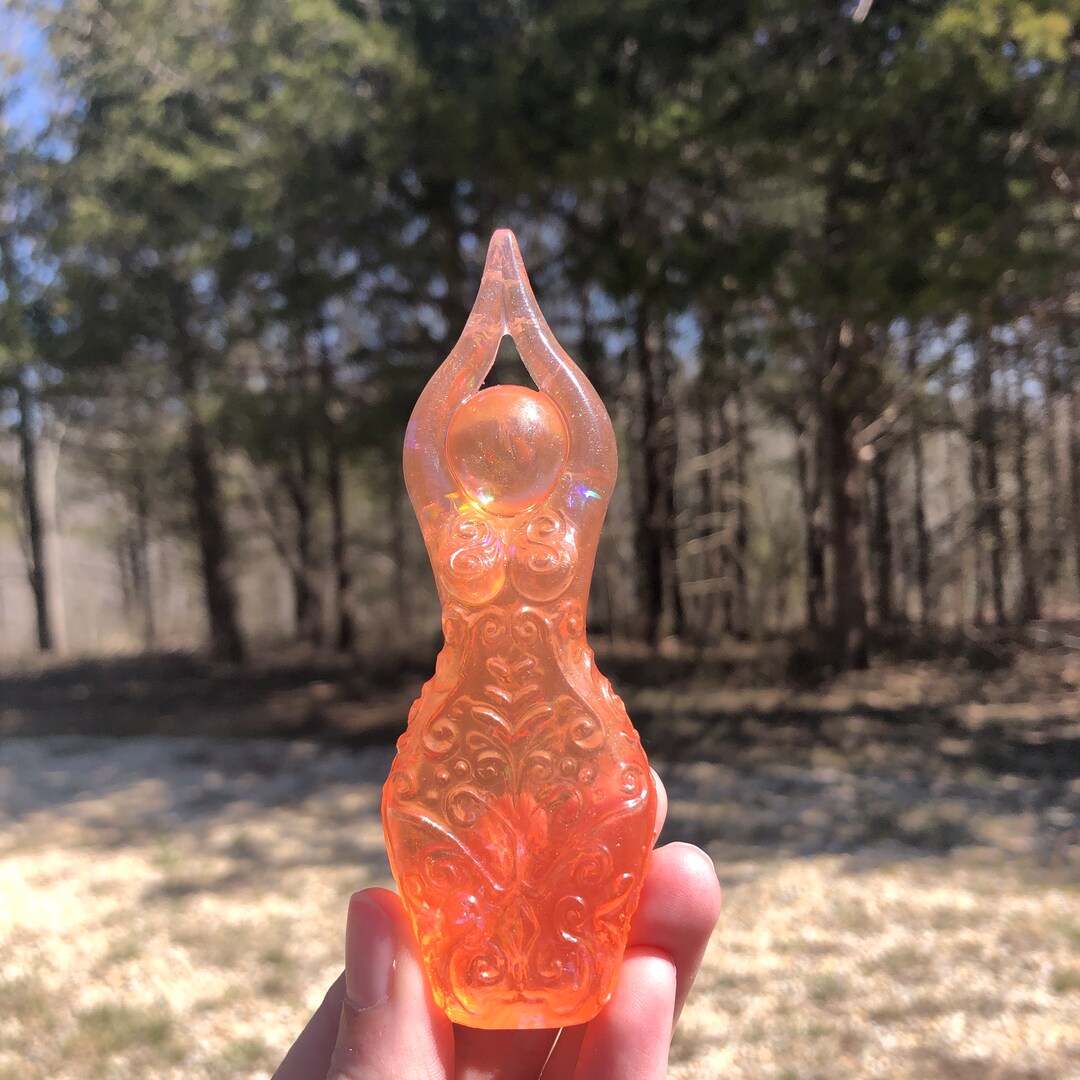 Trust Devi Goddess Statue, Semi-transparent Peach Shimmer With ...