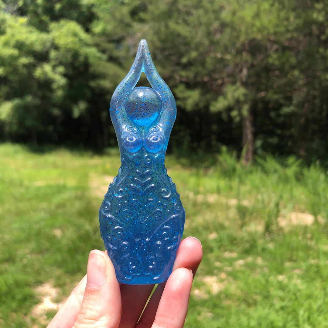 Experimental Color Devi Goddess Statue, Semi-transparent Bright Blue ...