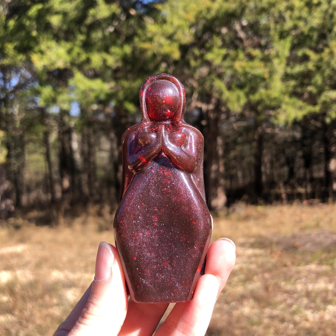 Cranberry Burst Cloaked Goddess Statue, Semi Transparent Red Shimmer ...