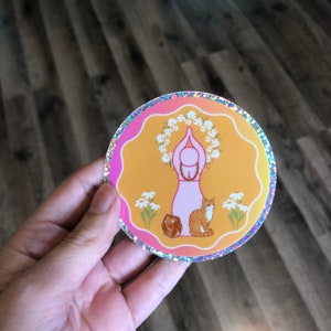 Freya Story Goddess Sticker - Round, Holographic Glitter (cat, Flowers ...