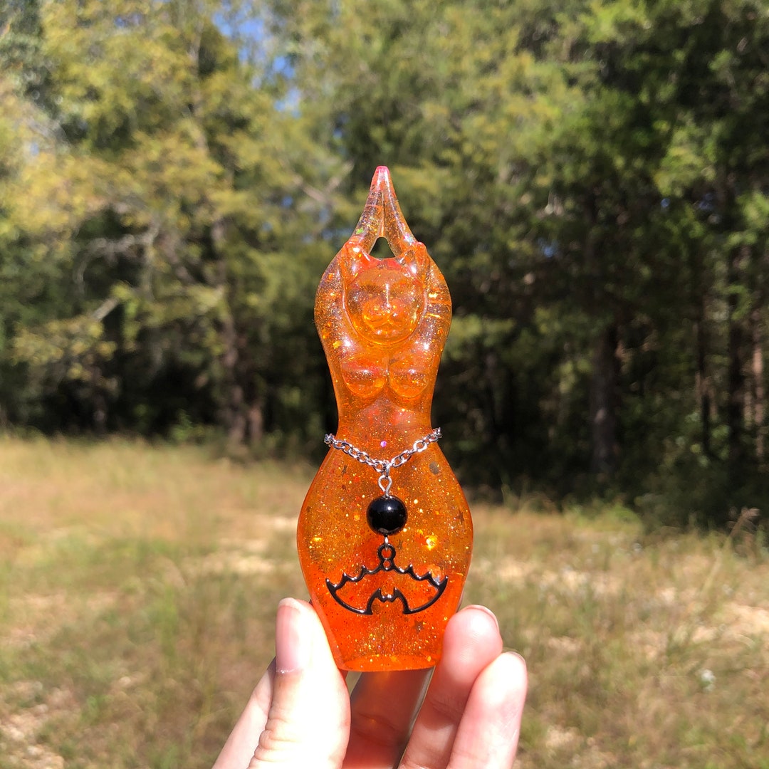 Alchemy Bast Goddess Statue, Warm Orange With Star Glitter Blend ...