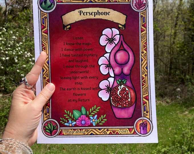 Persephone Altar Print story Goddess Oracle, Spring, Prayer Card, Altar ...