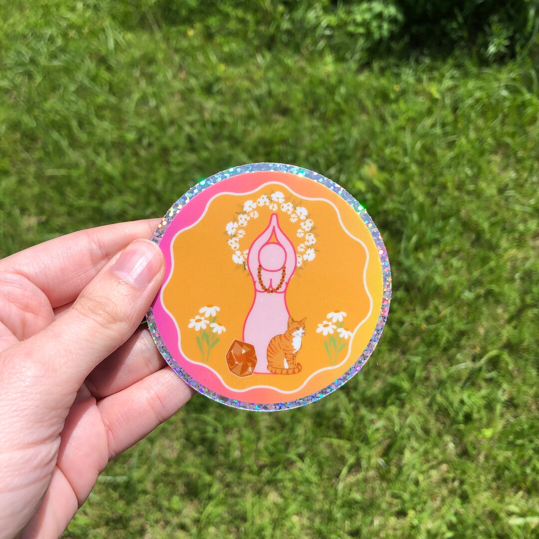 Freya Story Goddess Sticker - Round, Holographic Glitter (cat, Flowers ...