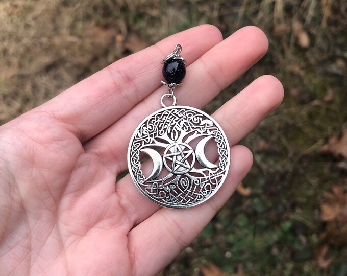 Triple Moon Tree of Life Pentacle Pendant - Silver-tone (priestess ...