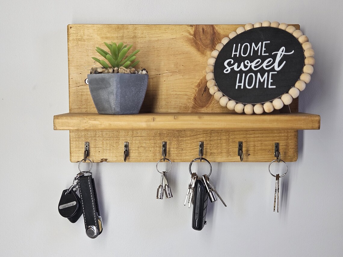Handcrafted Pine Wood Key Holder Shelf, Entryway Organizer - Etsy