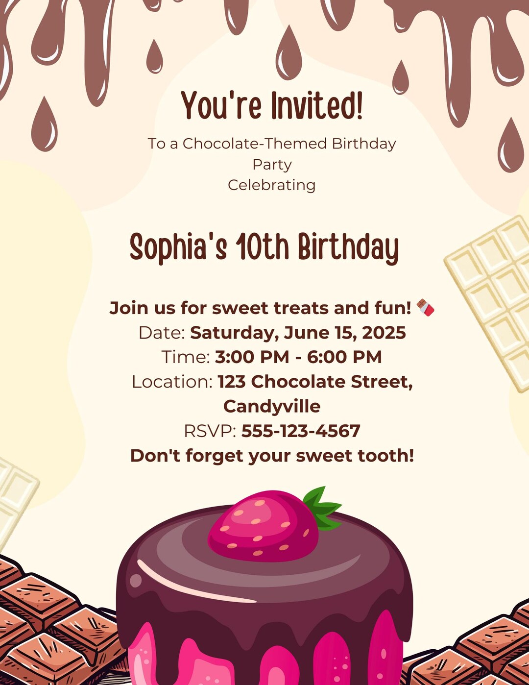 Editable Chocolate-themed Birthday Invitation | Sweet Party Invite ...