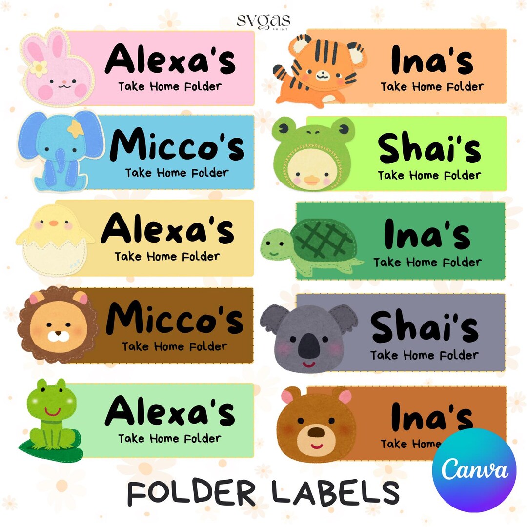 Animal Design Folder Labels Preschool Folder Label Cute Folder Design ...