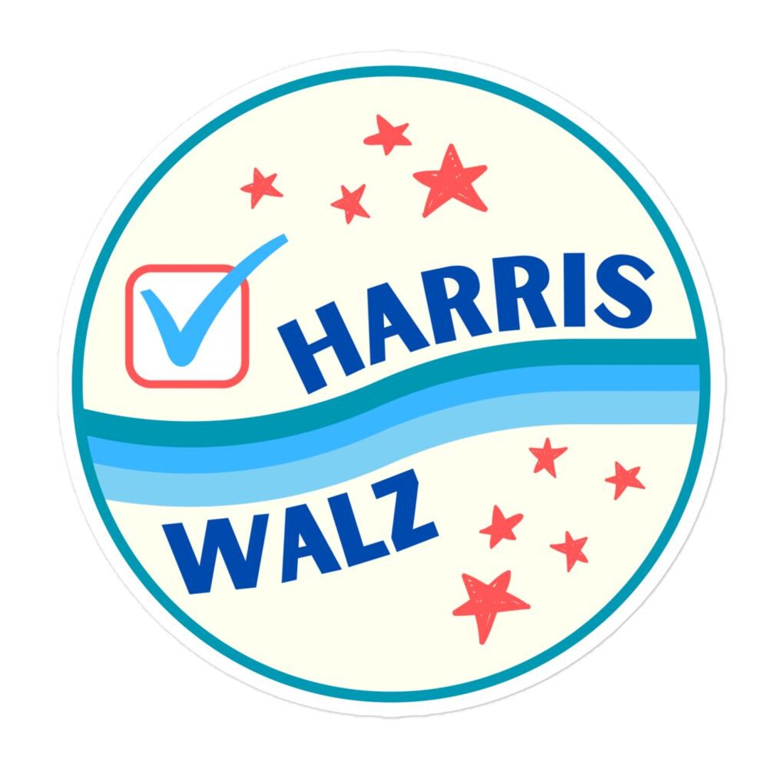 Retro Kamala Harris & Walz 2024 Round Vinyl Sticker 3x3 4x4 5.5x5.5 ...