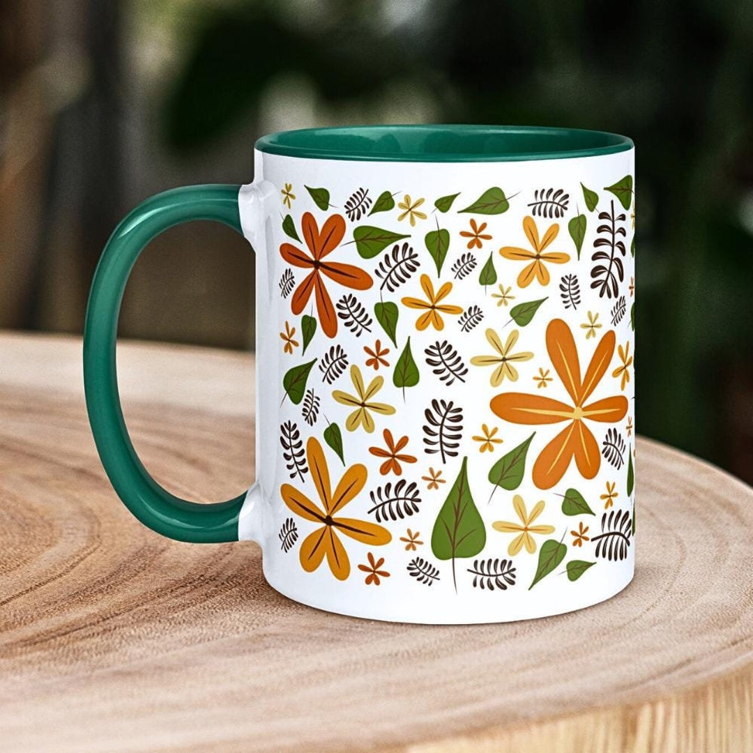 Boho Floral Coffee Mug: Retro Cottagecore Ceramic Tea Cup, Fall Mug - Etsy