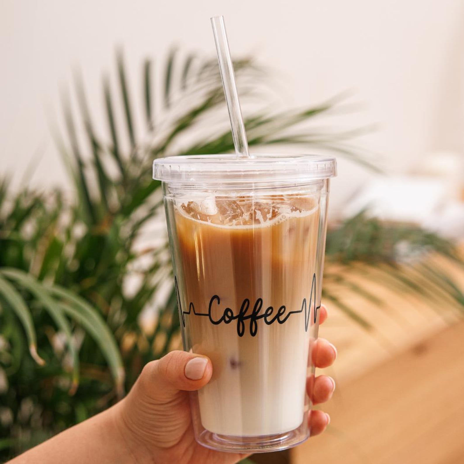 Iced Coffee Latte Acrylic Tumbler, 16oz Cold Cup, Clear Acrylic ...
