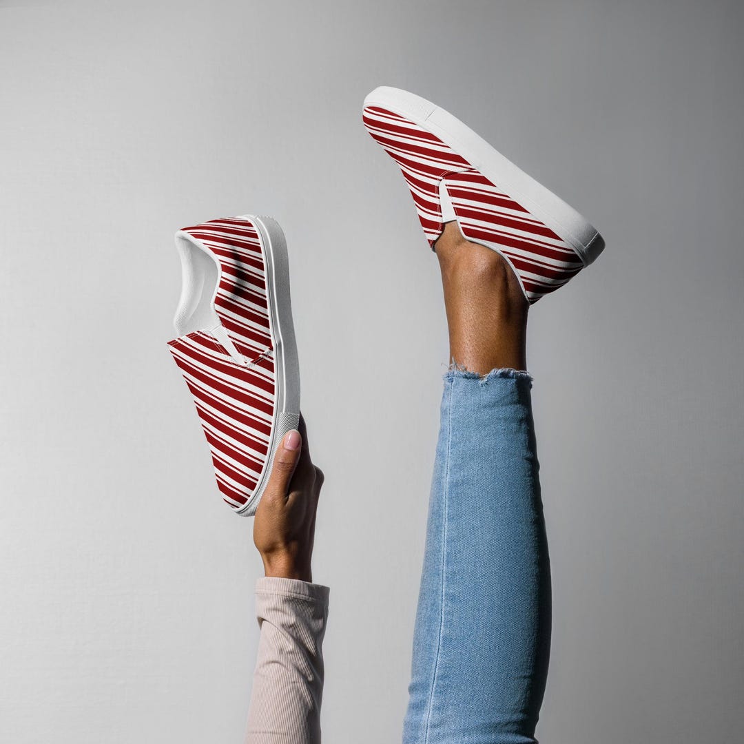 Handmade Women’s Candy Cane Slip-on Canvas Shoes, Christmas Casual ...