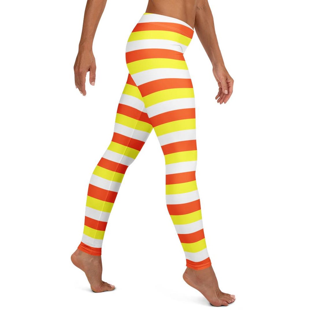 Candy Corn Striped Leggings, Halloween Tights, Full Length, Orange ...