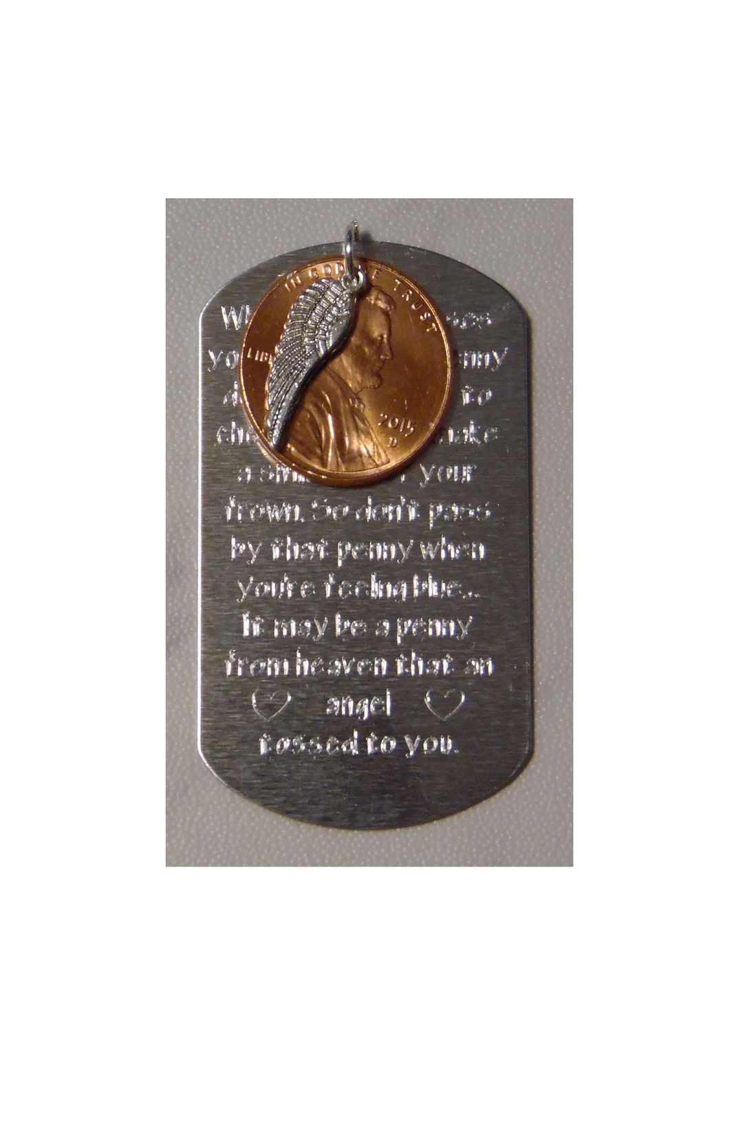 Penny From Heaven Engraved Metal Dog Tag With Penny and Angel Wing ...