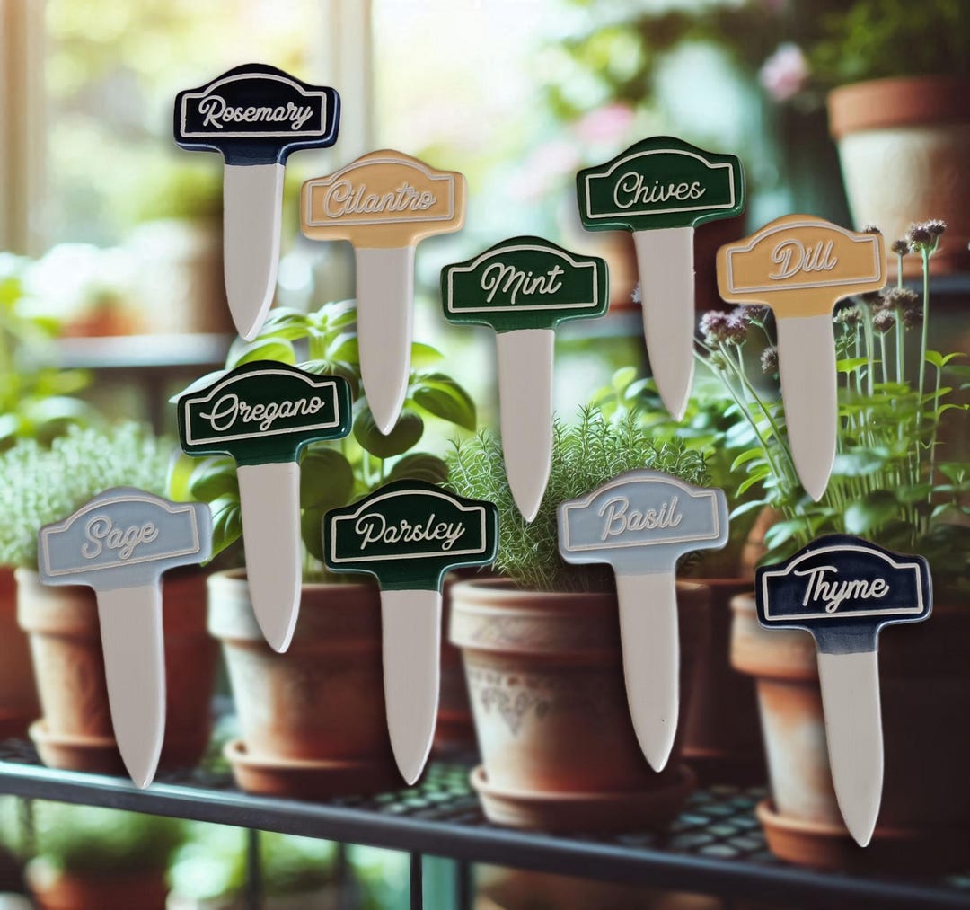 Ceramic Herb Garden Single Markers, Thick – Handmade Garden Gift for ...