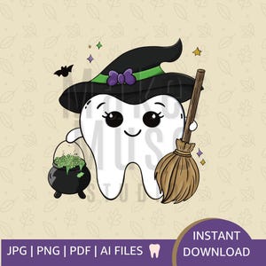 Halloween Witch Tooth Clipart – Dental Digital Art (png, Jpg, Pdf, Ai ...
