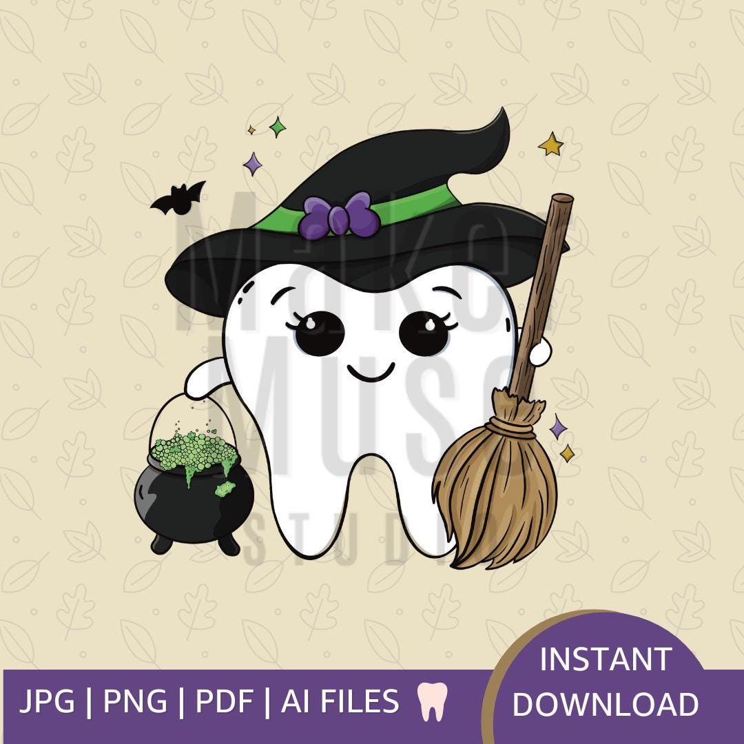 Halloween Witch Tooth Clipart – Dental Digital Art (png, Jpg, Pdf, Ai ...