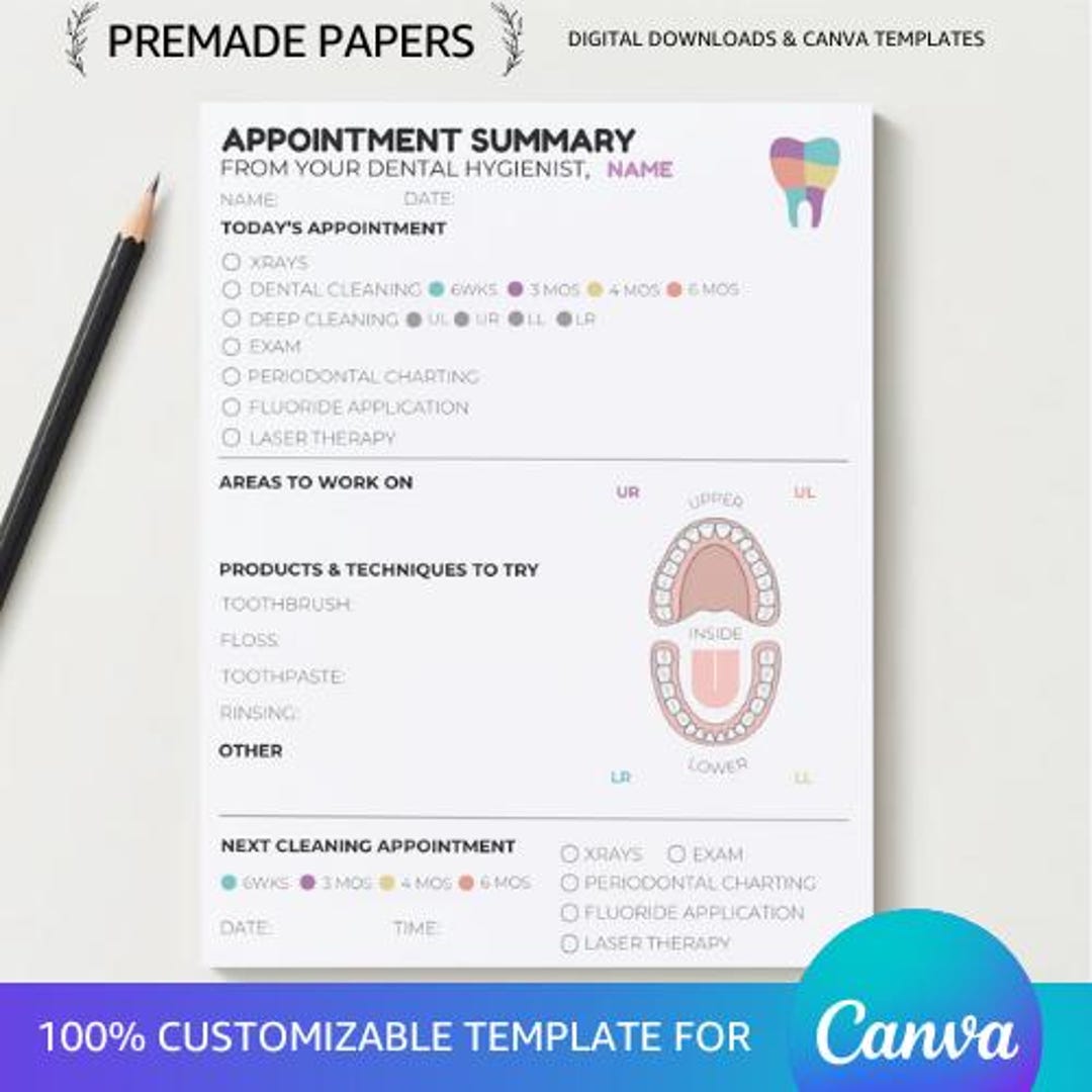 Dental Hygiene Notepad canva Template Digital Download Customizable ...