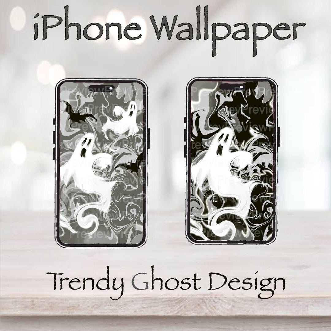 Haunting Fluid Art Ghost Phone Wallpaper Set Grey Black White Aesthetic ...