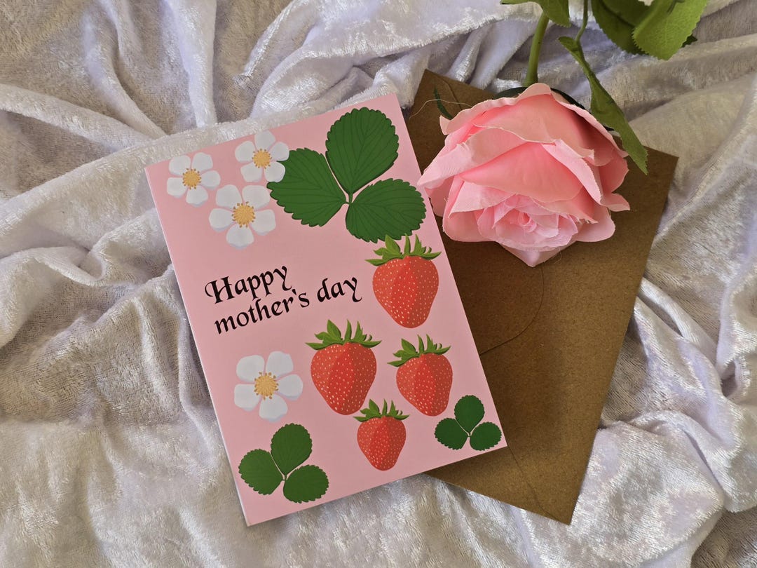 Strawberry Mother's Day Card, Cute Greeting Card, Mom's Day Gift ...
