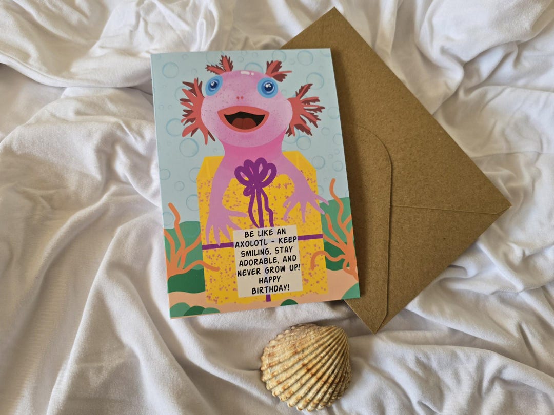 Cute Axolotl Birthday Card, Fun Greeting Card, Axolotl Lover, Axolotl ...