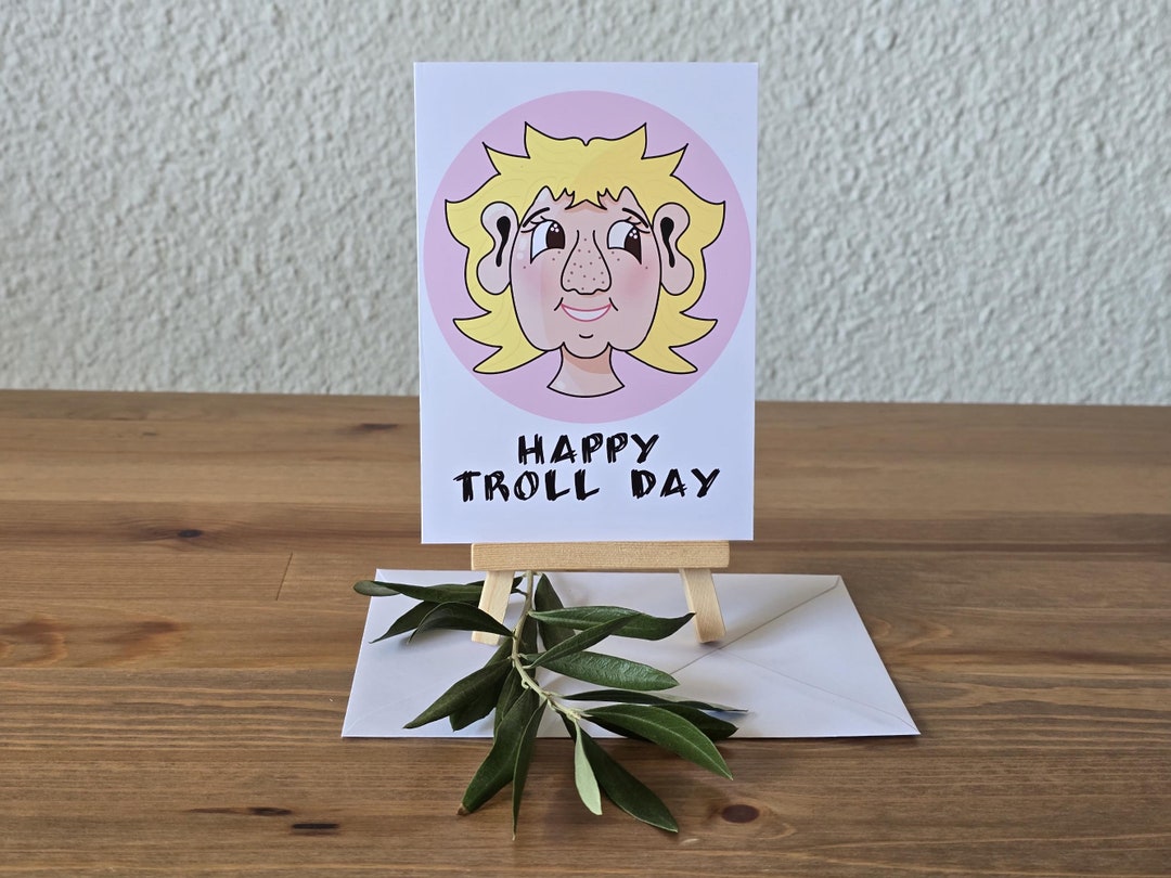 Kawaii Troll Card, Happy Troll Day, Greeting Card, Birthday Card, Comic ...