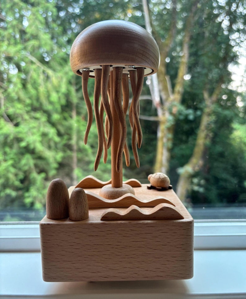 Wooden Jellyfish Music Box Piano Sound Always With Me, Handmade Wooden ...