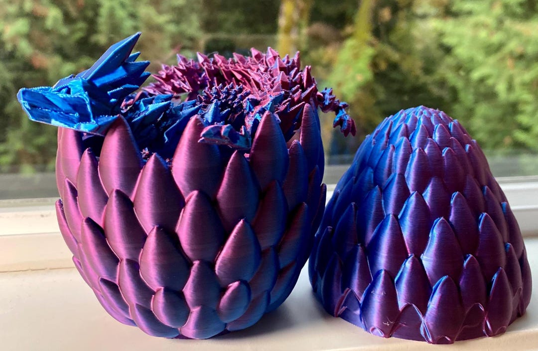 Purple Blue 3D Printed Dragon Egg With Removable Eggshell and Dragon ...