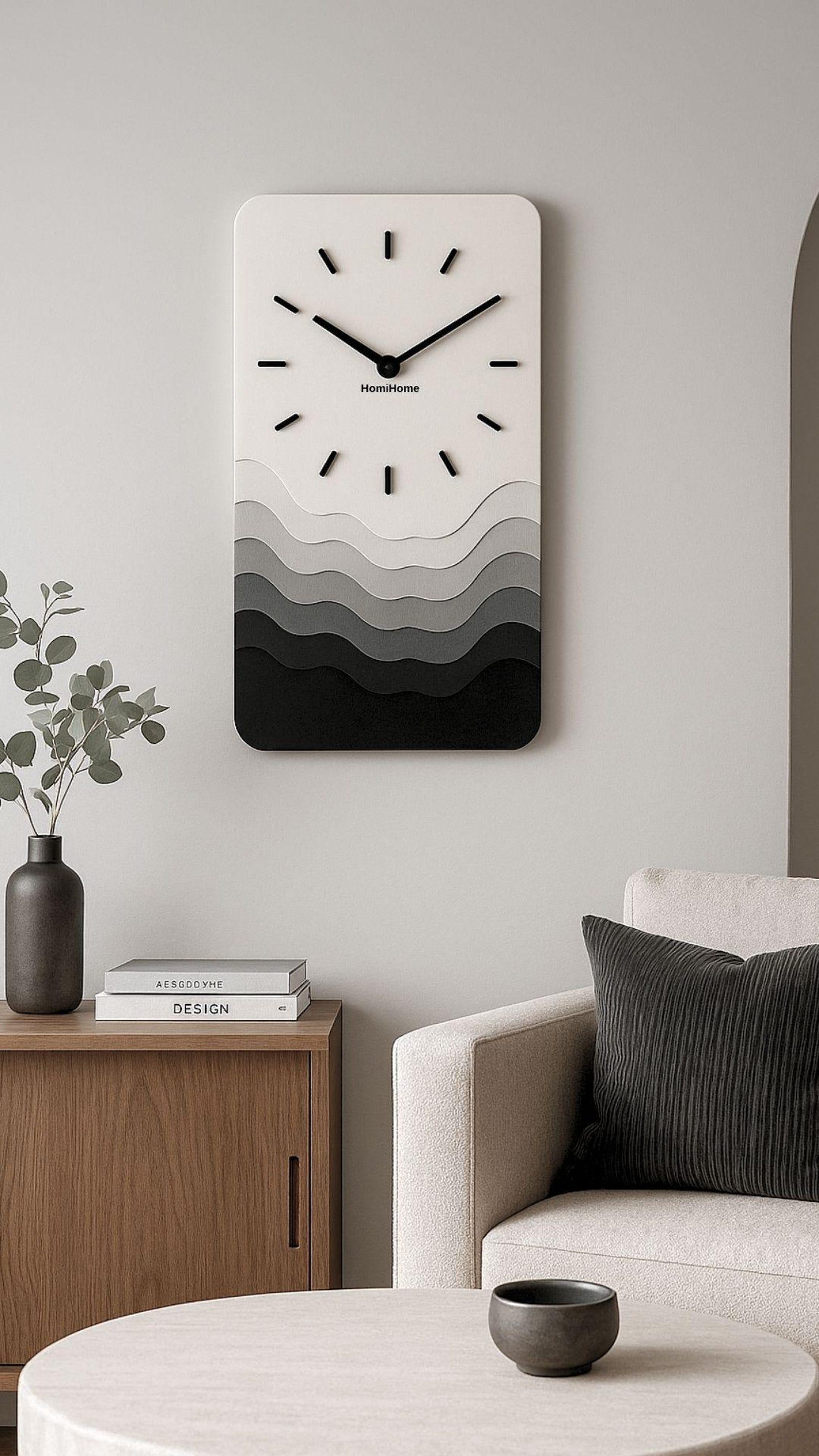 Modern Minimalist Wall Clock | Wavy Design | Silent Non-ticking ...