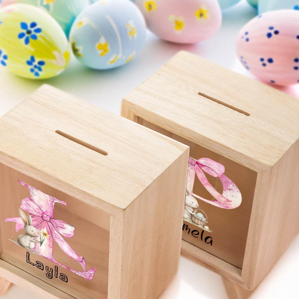 Transparent Wooden Piggy Bank With Name Easter Educational Gift for ...