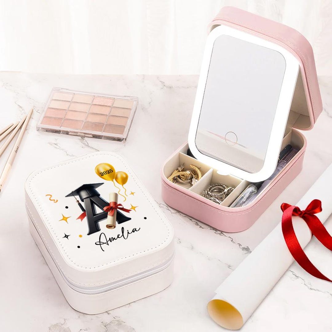 Personalized Balloon Grad Cap Initial Leather Jewelry Box With Name ...