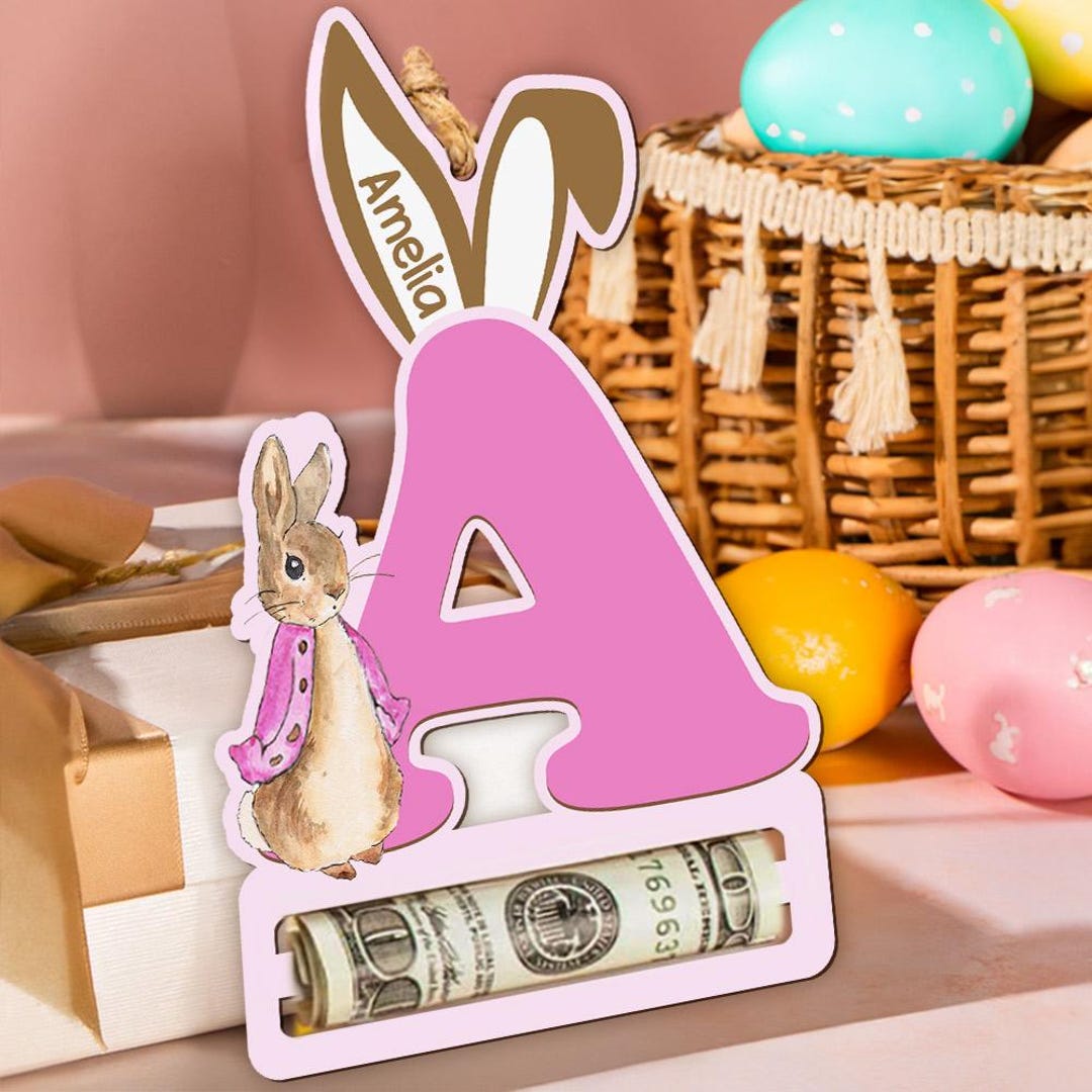 Personalized Cute Peter Rabbit Wooden Money Holder With Initial and ...